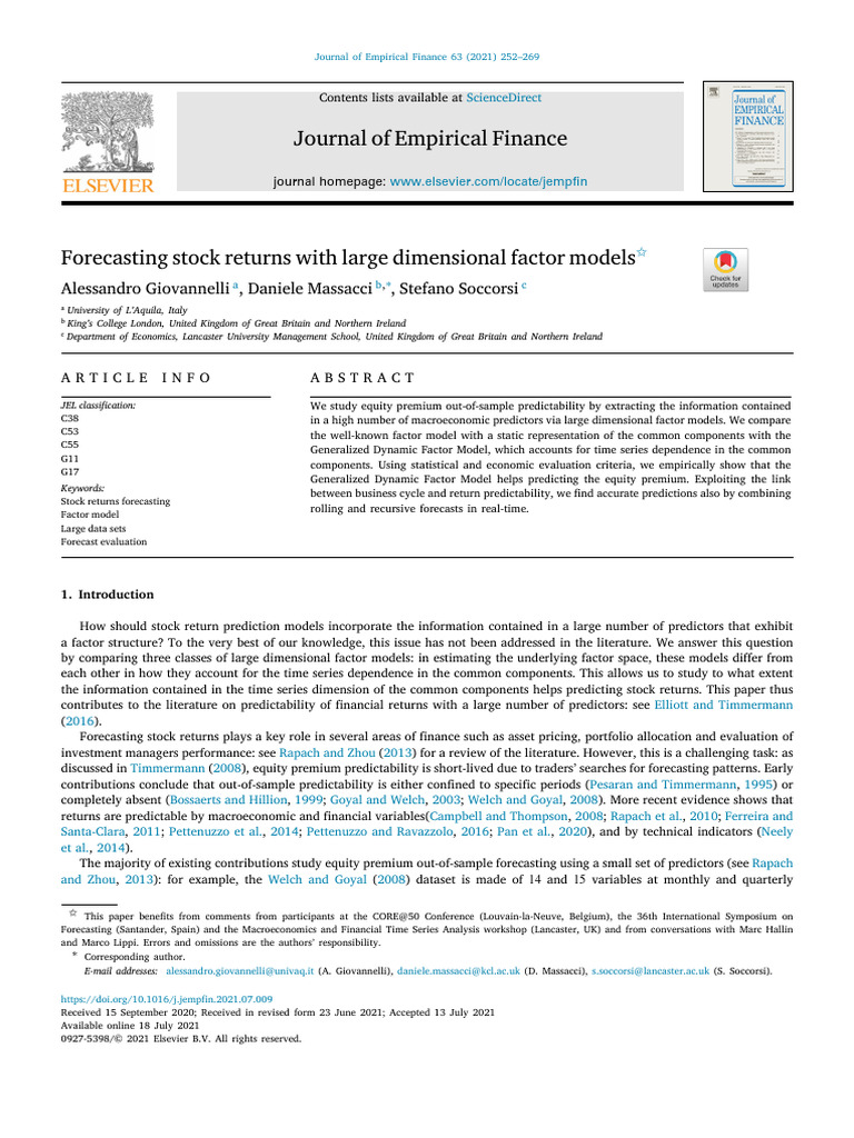 Forecasting Stock Returns With Large Dimensional Factor Models | PDF