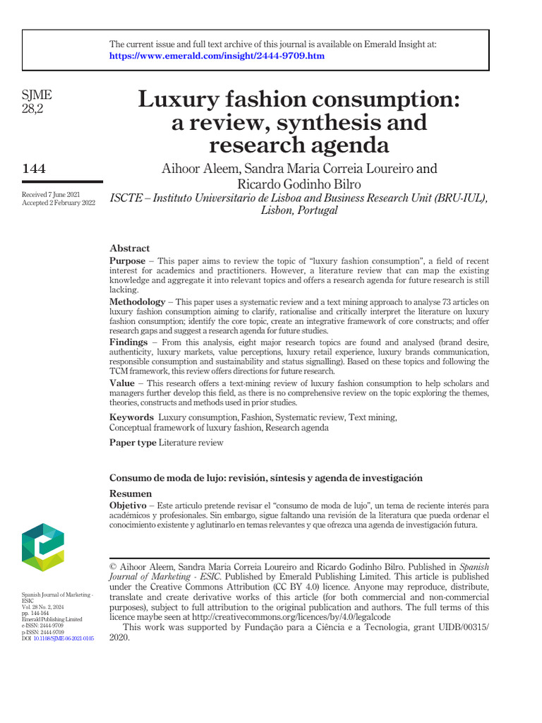 Luxury Fashion Consumption: A Review, Synthesis and Research Agenda | PDF
