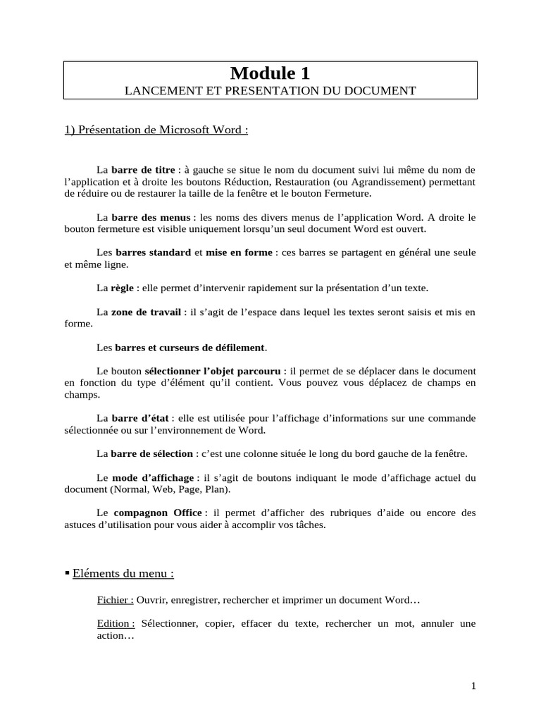 Informatique Support de Cours Initiation Word | PDF
