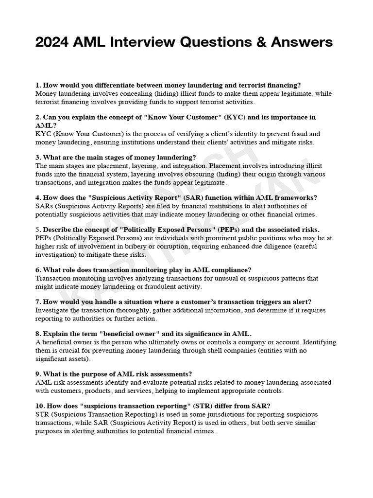 Aml Interview Q&A | PDF