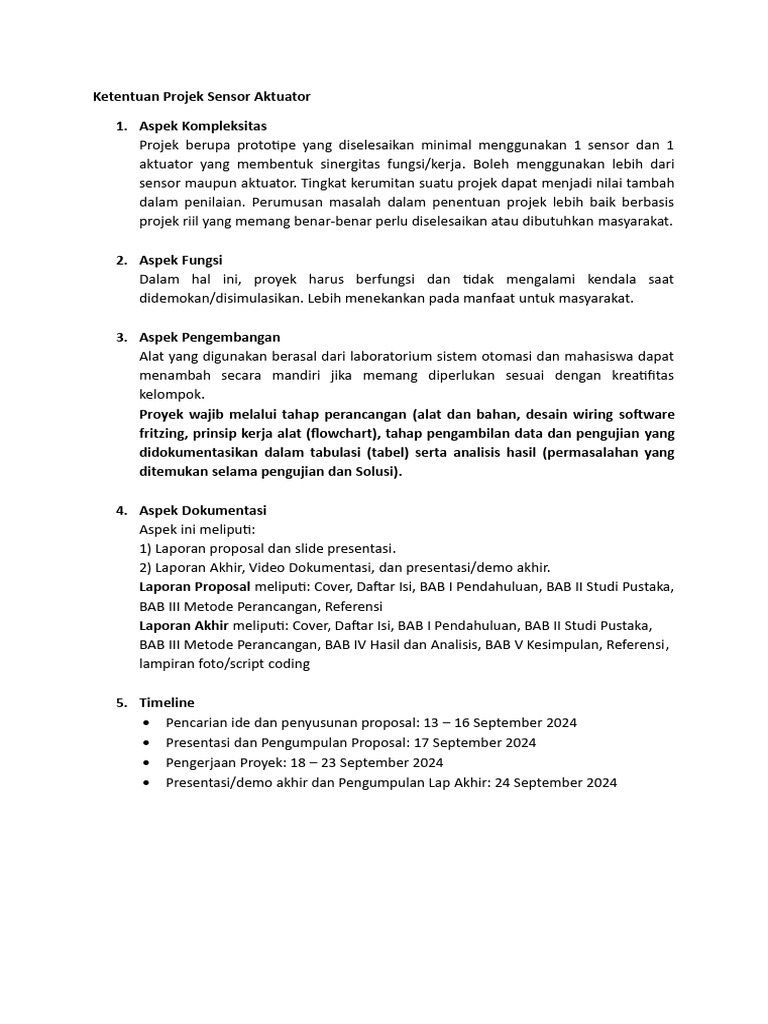 Ketentuan Projek Sensor Aktuator | PDF