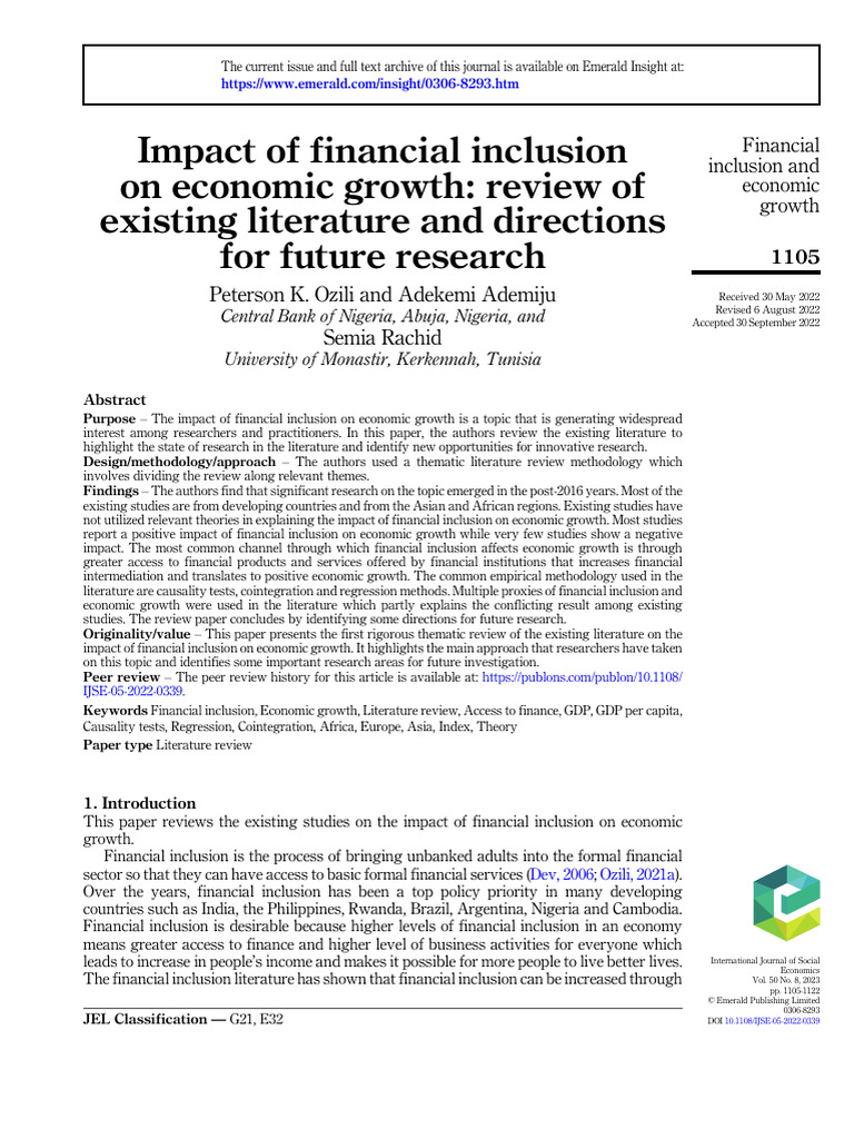 Impact of Financial Inclusion On Economic Growth: Review of Existing ...