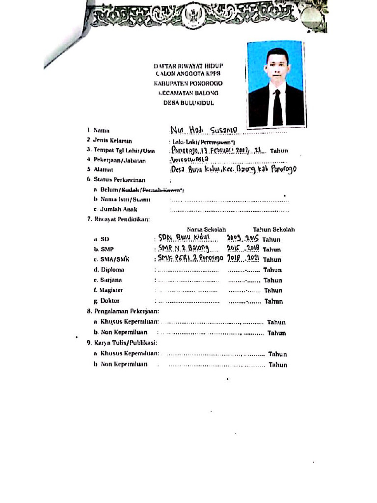 Daftar Riwayat Hidup Nur Hadi Susanto | PDF
