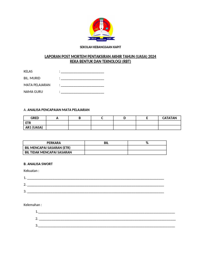 Laporan Post Mortem Pentaksiran Usasa RBT | PDF