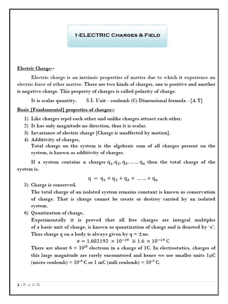 1-Electric Charges & Fields | PDF