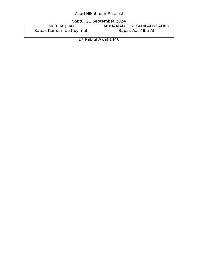Akad Nikah Dan Resepsi | PDF