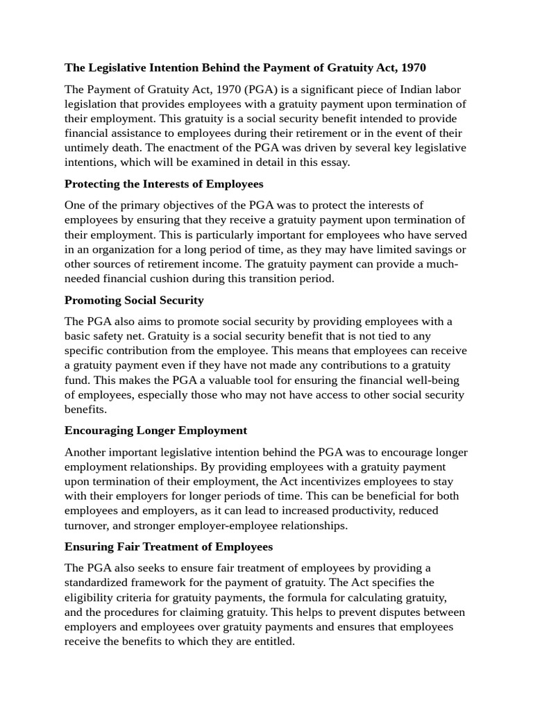 The Legislative Intention Behind The Payment of Gratuity Act | PDF