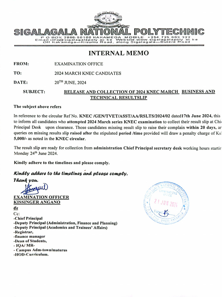KNEC Results Slip March 2024 series | PDF