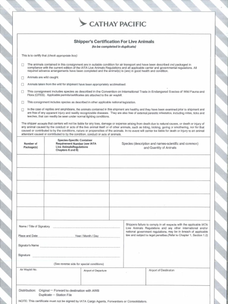 Shipper's Certification For Live Animals | PDF