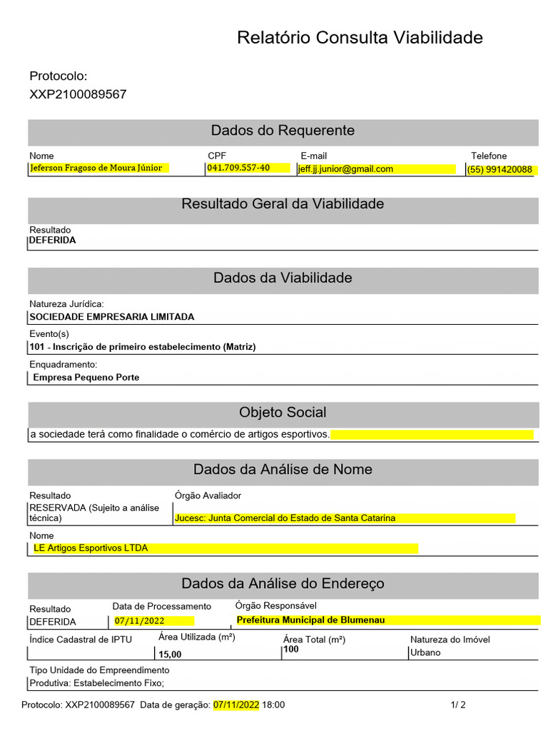 1 - Relatório de Viabilidade Novo | PDF