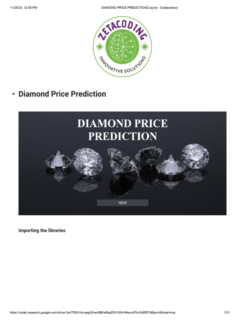 DIAMOND PRICE PREDICTIONS - Ipynb - Colaboratory | PDF | Applied Mathematics | Machine Learning
