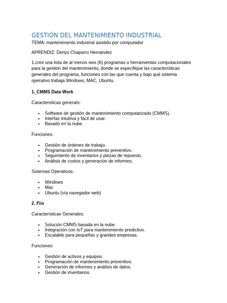Taller 3 Formatos Gestión Del Mantenimiento Industrial. | PDF