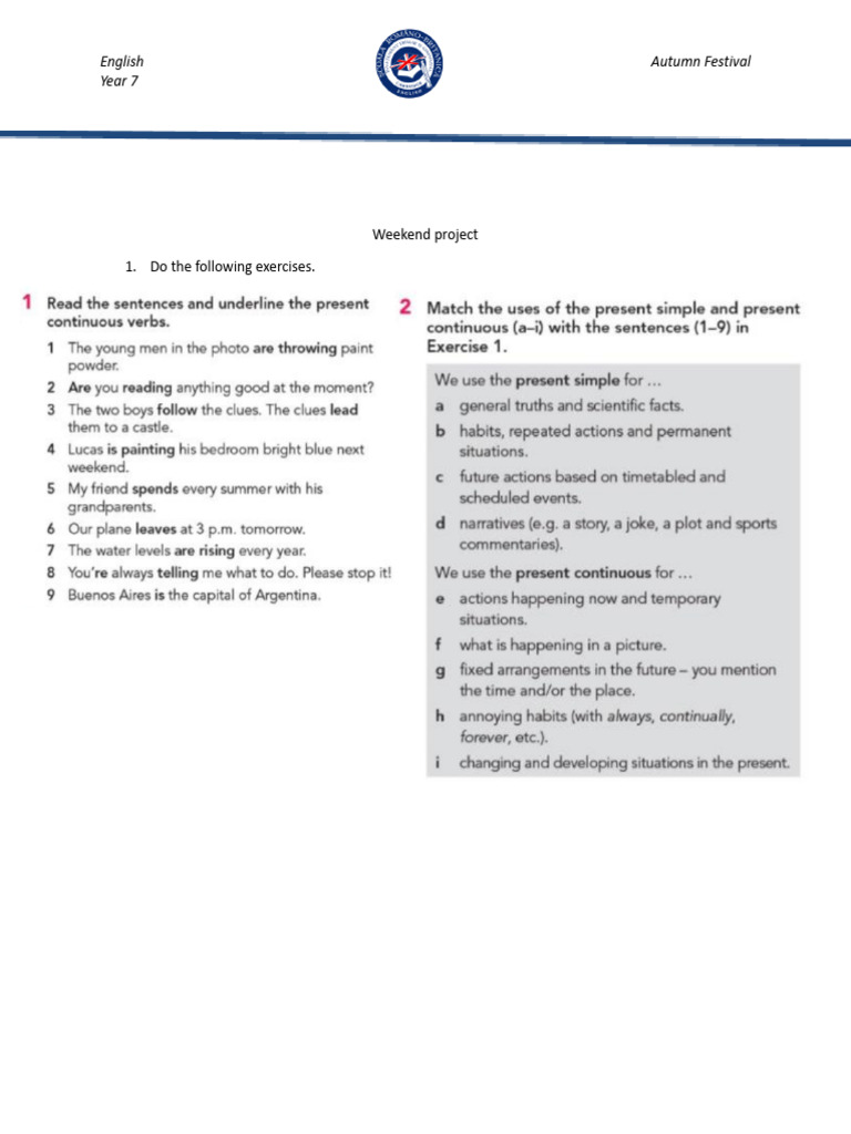 Weekend Project 7th Grade | PDF