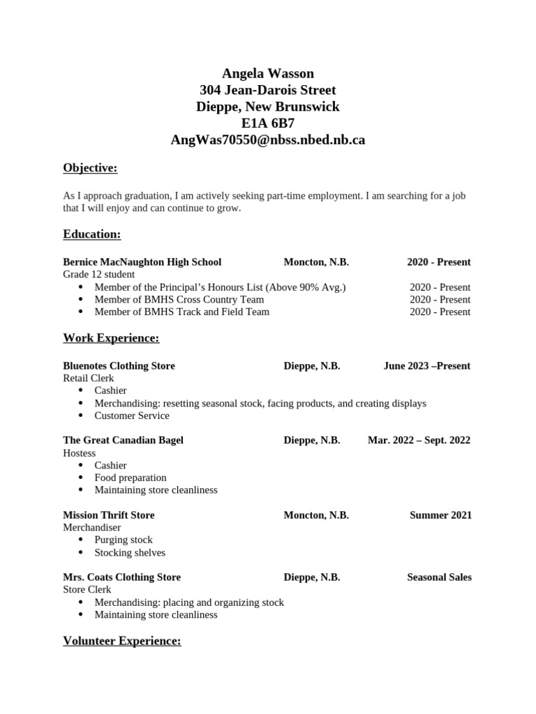 Angela Wasson Resume | PDF