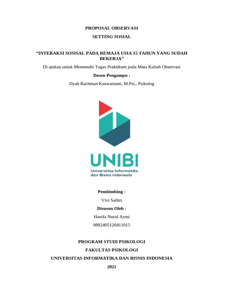 Proposal Observasi Hanifa Nurul Azmi - Setting Sosial | PDF