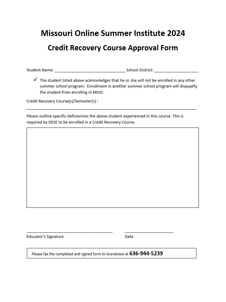 Credit Recovery Form 2024 | PDF