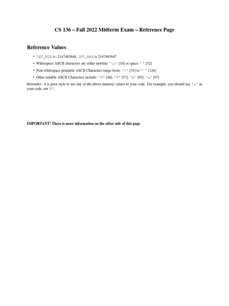 CS 136 Midterm - With Reference Page | PDF
