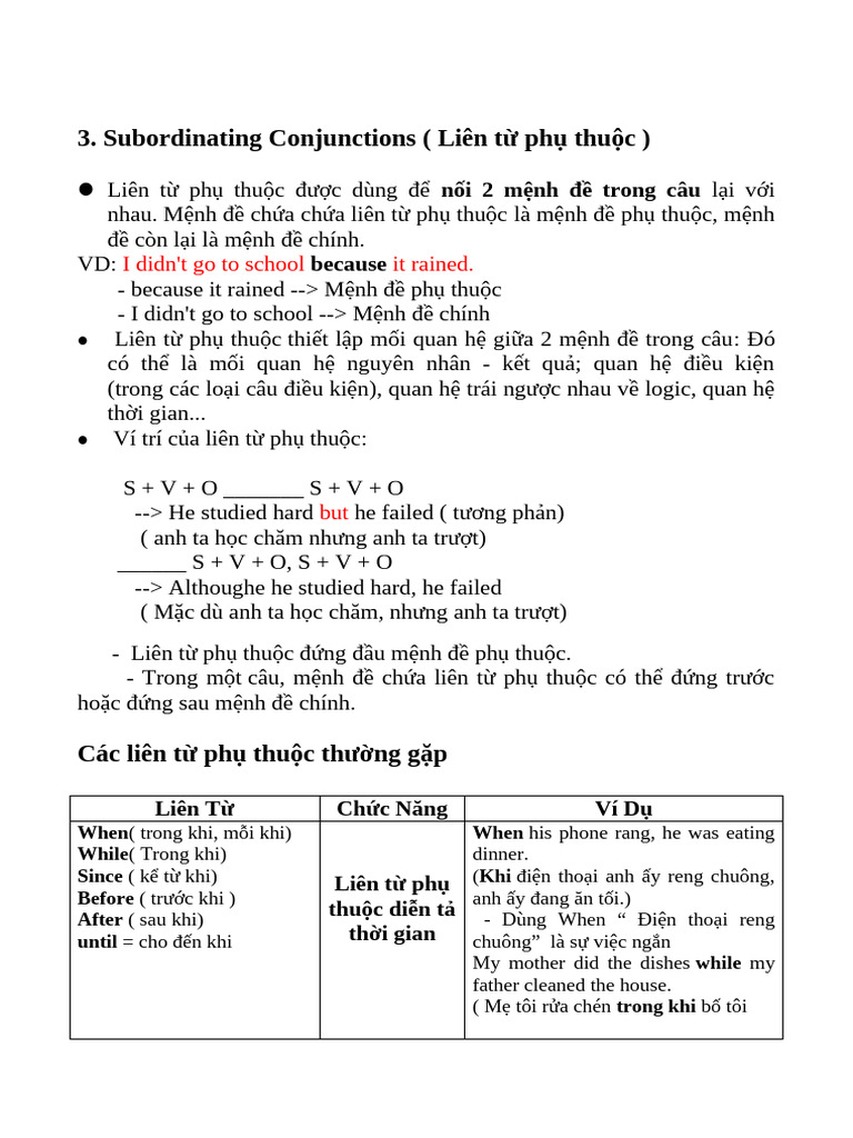 Subordinating Conjunctions | PDF