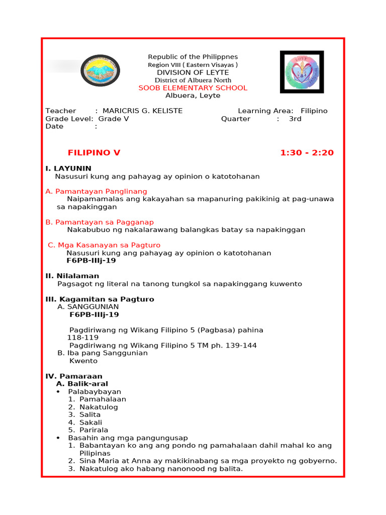 Filipino V Cot 4TH | PDF