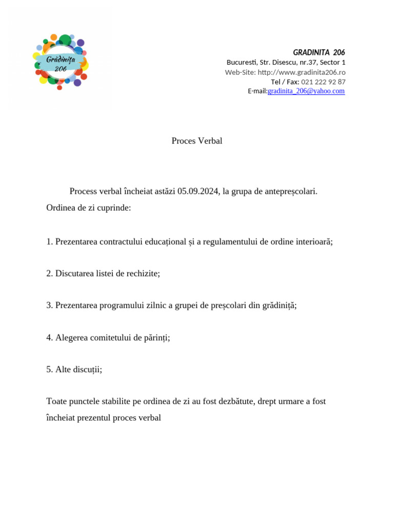 Proces Verbal Sedinta 05 Sept | PDF