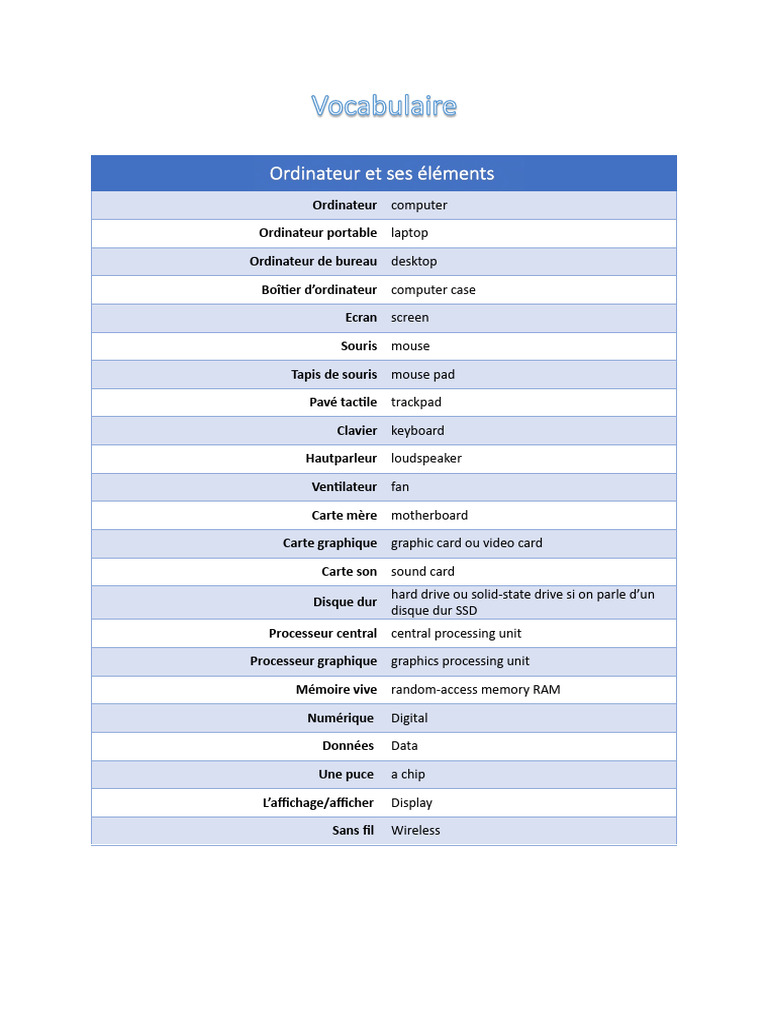 Vocabulaire Technique Informatique Et Réseau | PDF