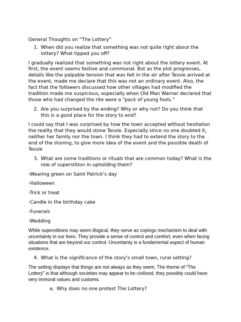 The Lottery Discussion | PDF