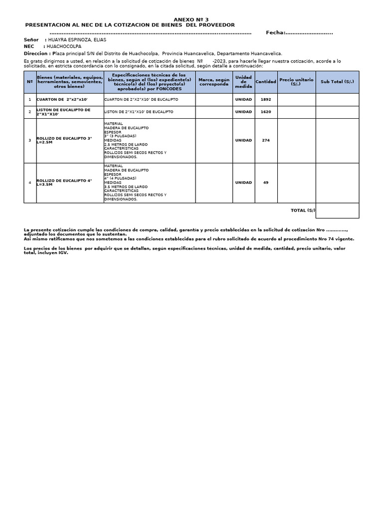 2 ANEXO 3 MODELO Madera Rollizo | PDF
