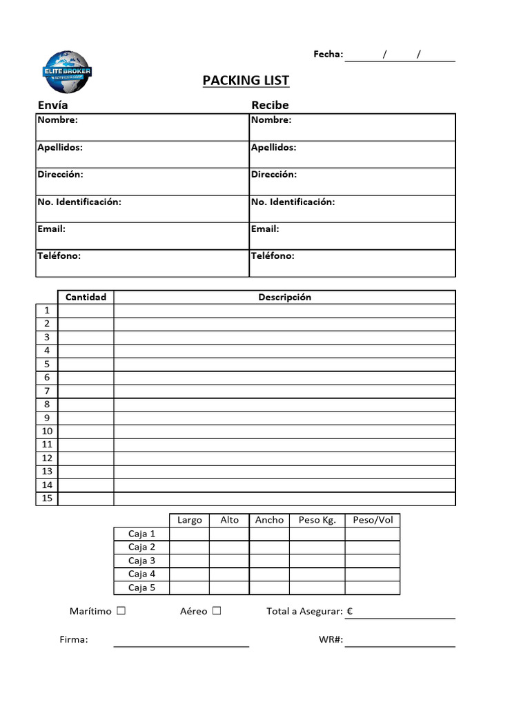 Modelo Packing List Elite | PDF