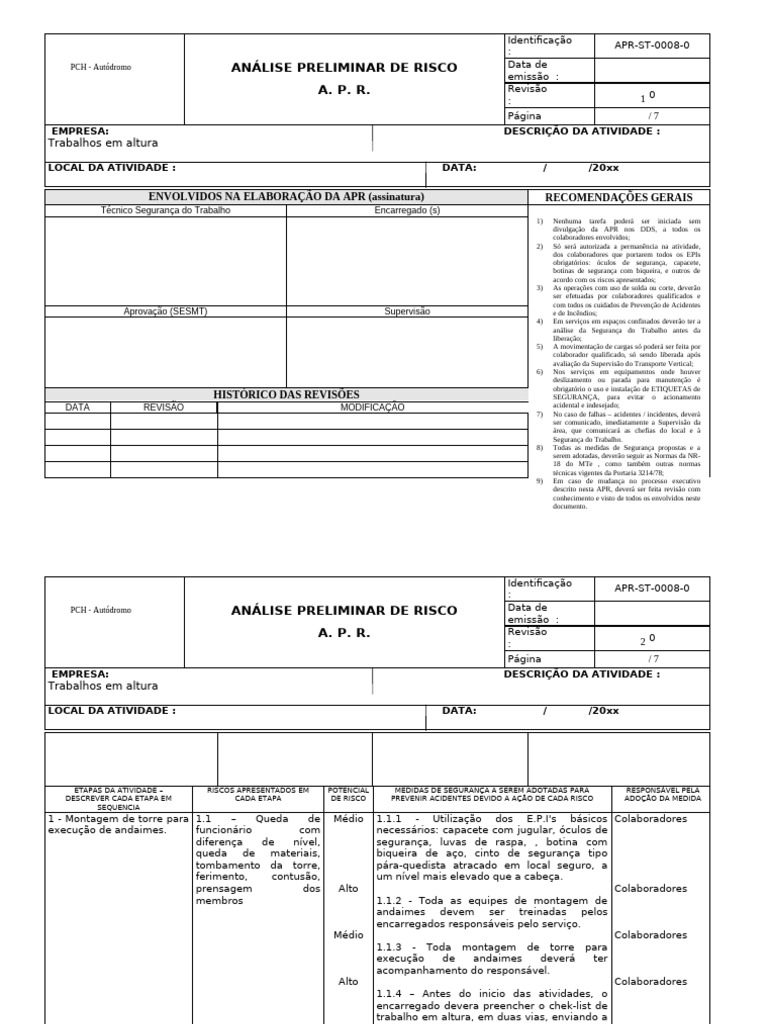Análise Preliminar de Risco Trab Altura | PDF