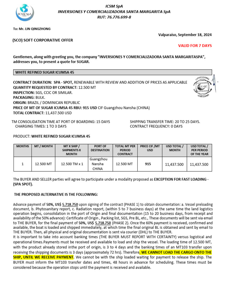 Spot 12,500 MT China Sco | PDF | Business | Finance & Money Management