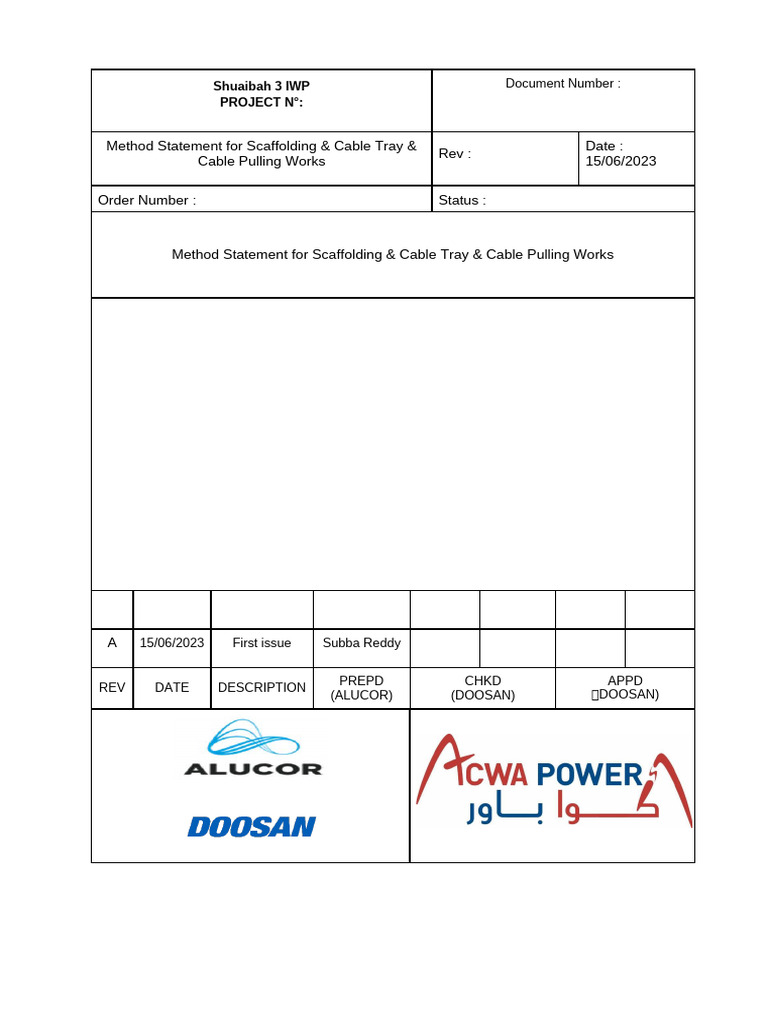 MS - SHB-XX-XX-DOSN-XXXX-EM-XXX-001-Scaffolding & Cable Tray & Cable Pulling Works-Rev-A | PDF