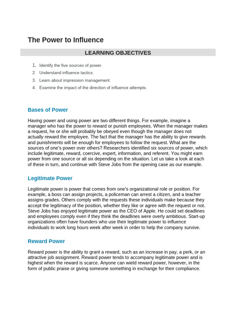 The Power To Influence | PDF