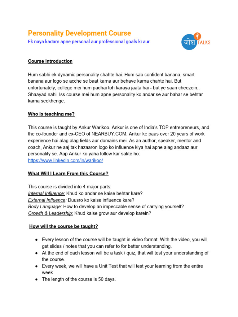 Personality Dev With Warikoo - Course Brief - 1 | PDF