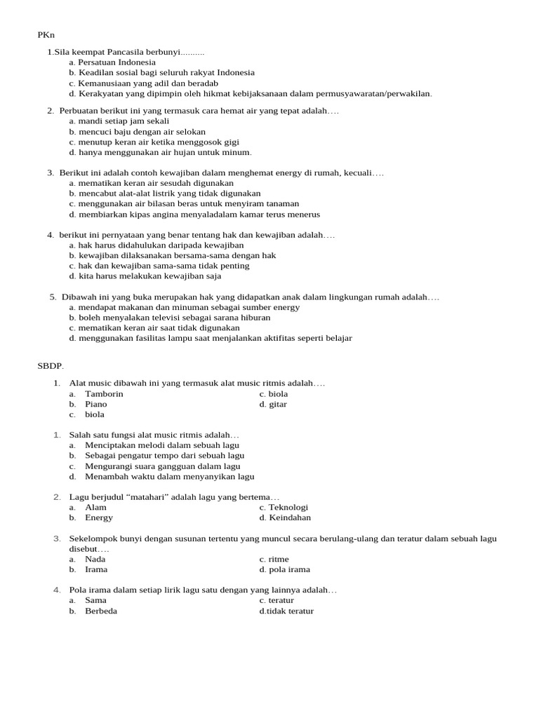 Soal Ph Tema 6 Pkn Dan Sbdp | PDF