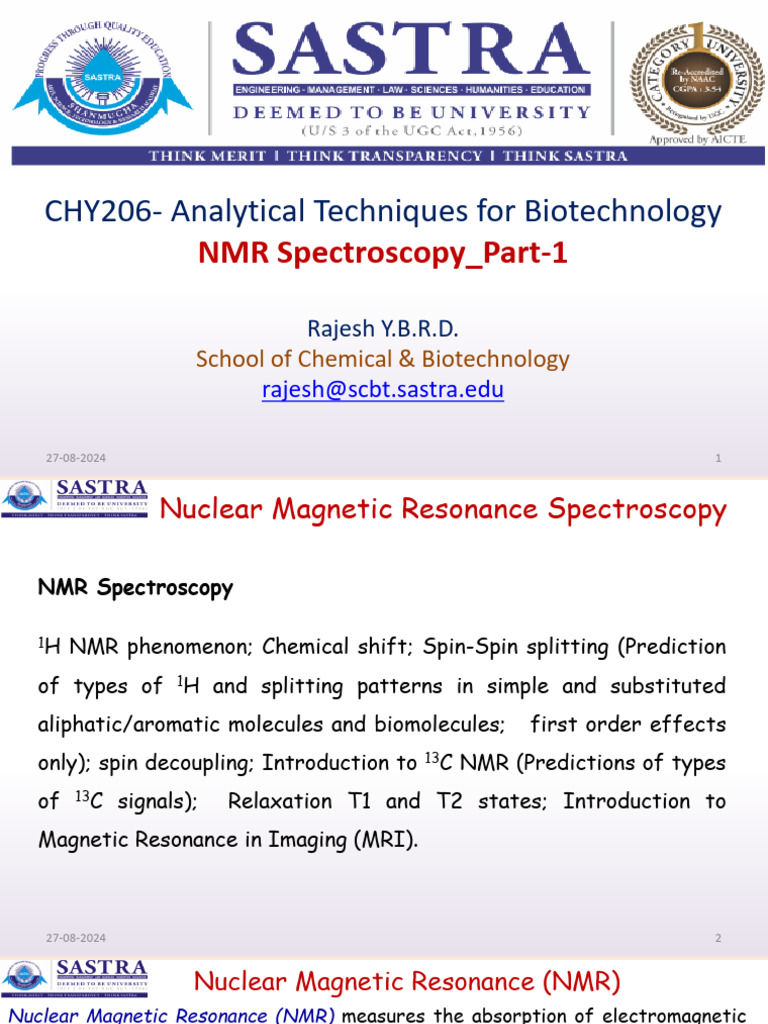 NMR Spectroscopy Part 1 1 | PDF