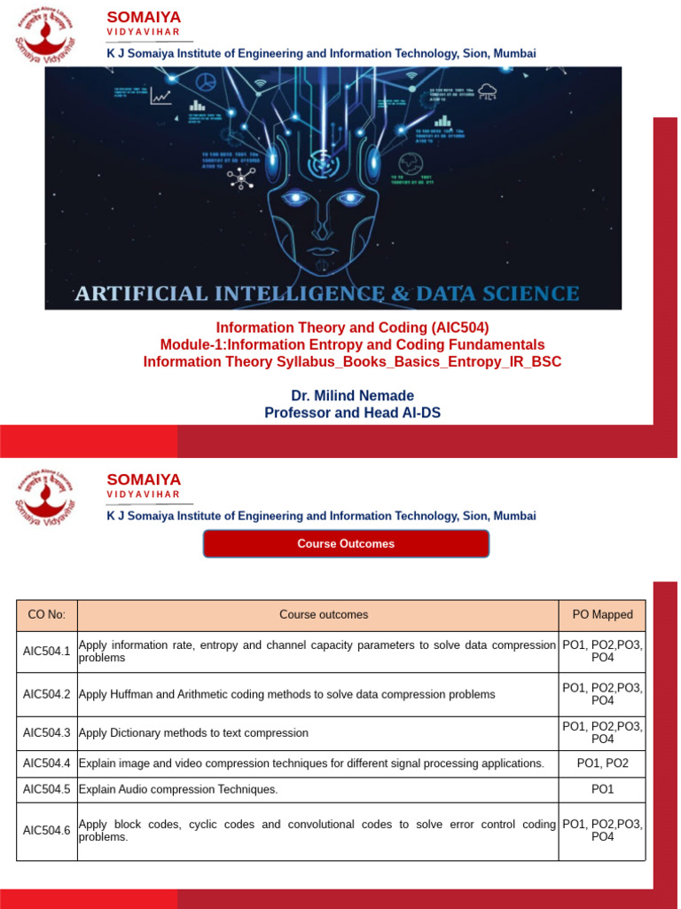 2024 ITC Module 1 Information Theory Syllabus Books Basics Entropy IR BSC | PDF