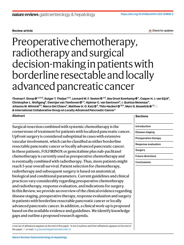Preoperative Chemotherapy, Radiotherapy and Surgical Decision-Making in Patients With Borderline ...