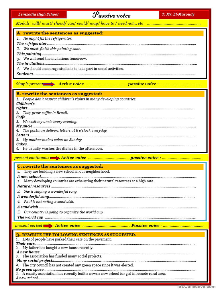 Worksheet For Present Tenses & Passive Voice | PDF