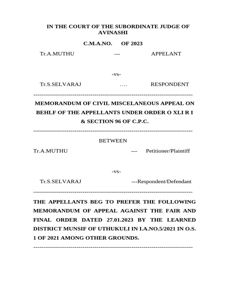 Civil CMA Appeal Format | PDF