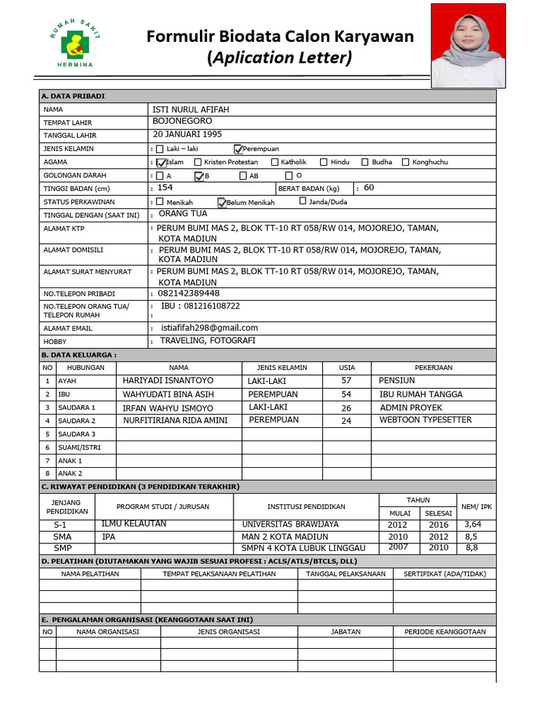 Form Biodata Calon Karyawan | PDF