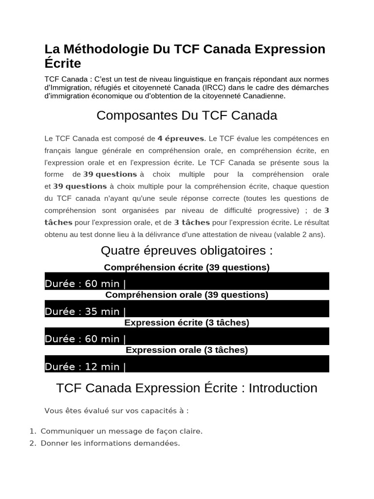 2 La Methodologie Du TCF Canada Expression Ecrite | PDF