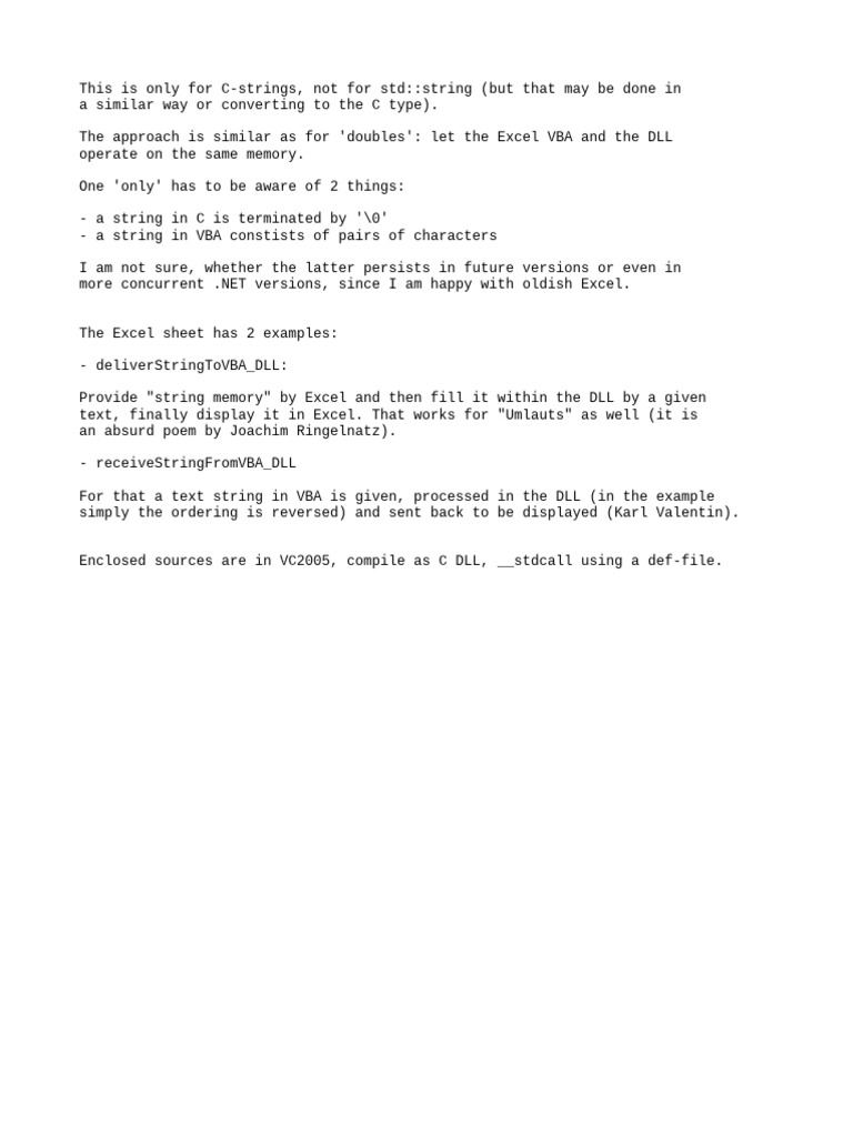 Reading and Writing Strings Between VBA and DLLs | PDF Reading and Writing Strings Between VBA and DLLs | PDF