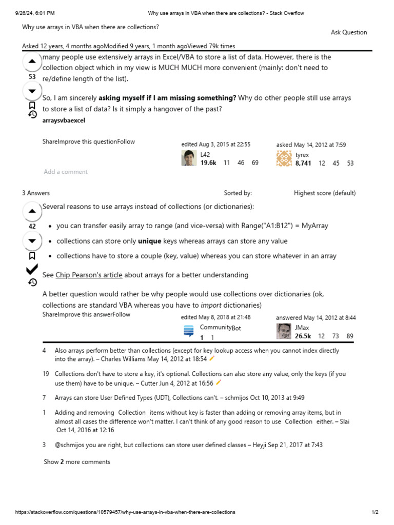 Why Use Arrays In Vba When There Are Collections Stack Overflow Pdf