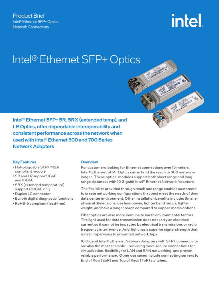 Intel Ethernet SFP-Optic - Product - Brief | PDF | Ethernet | Computer Network