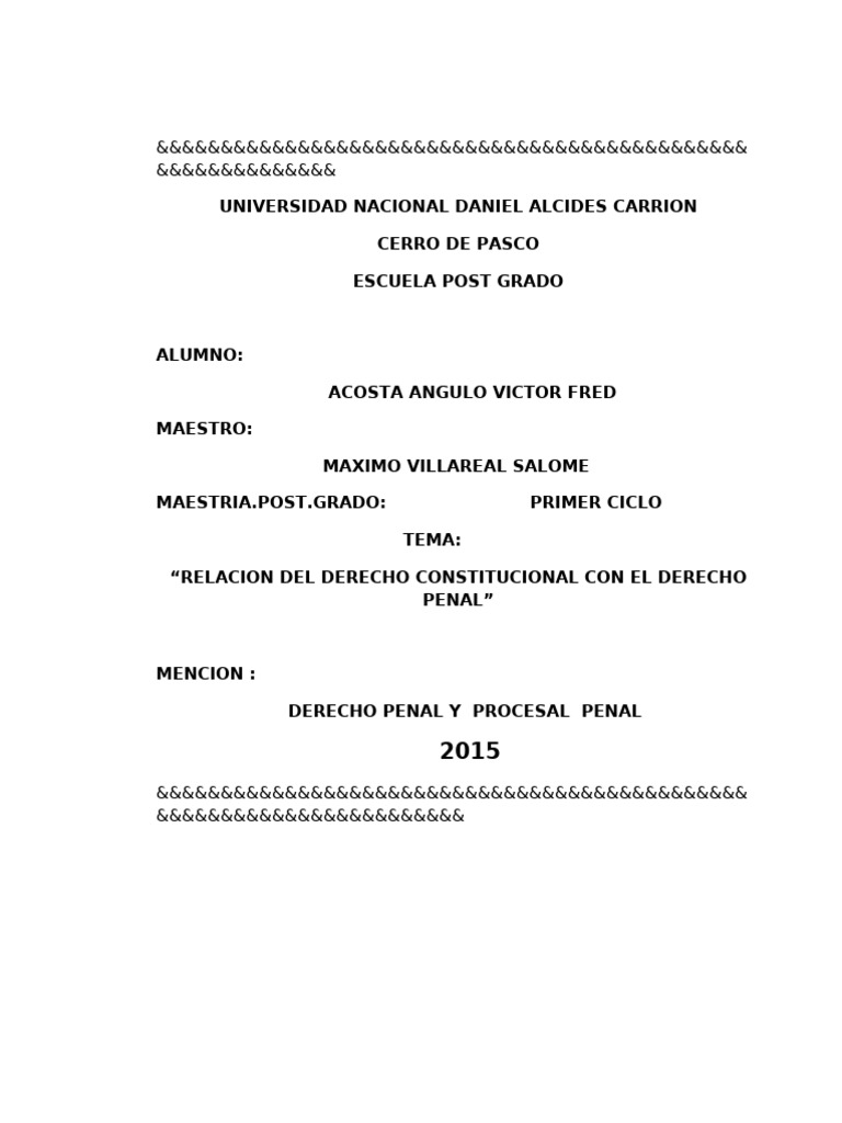 CARATULA Derecho Penal y Proc Const. Trabajo Completo | PDF | Derecho penal | Política