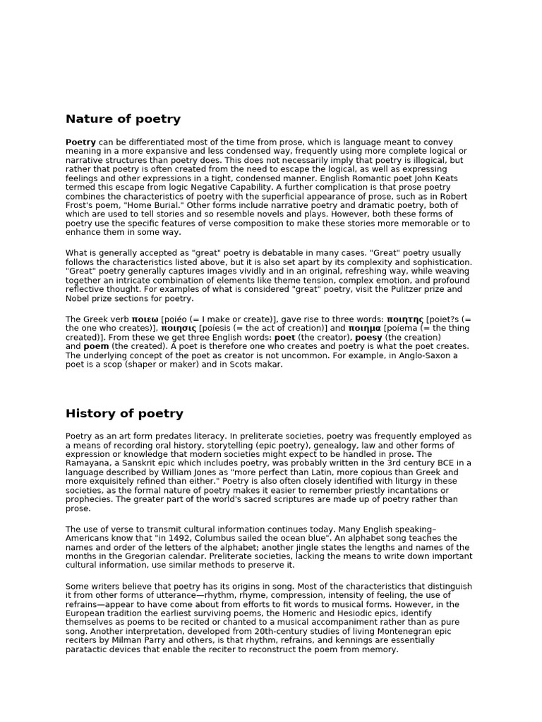 Nature of Poetry | PDF | Poetry | Classics