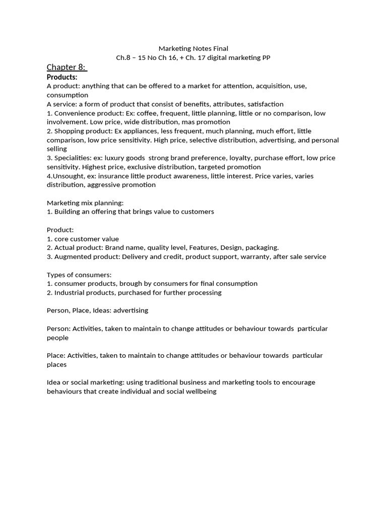Marketing Notes Final | PDF