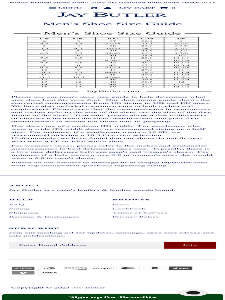 Men's Shoe Size Guide – Jay Butler | PDF