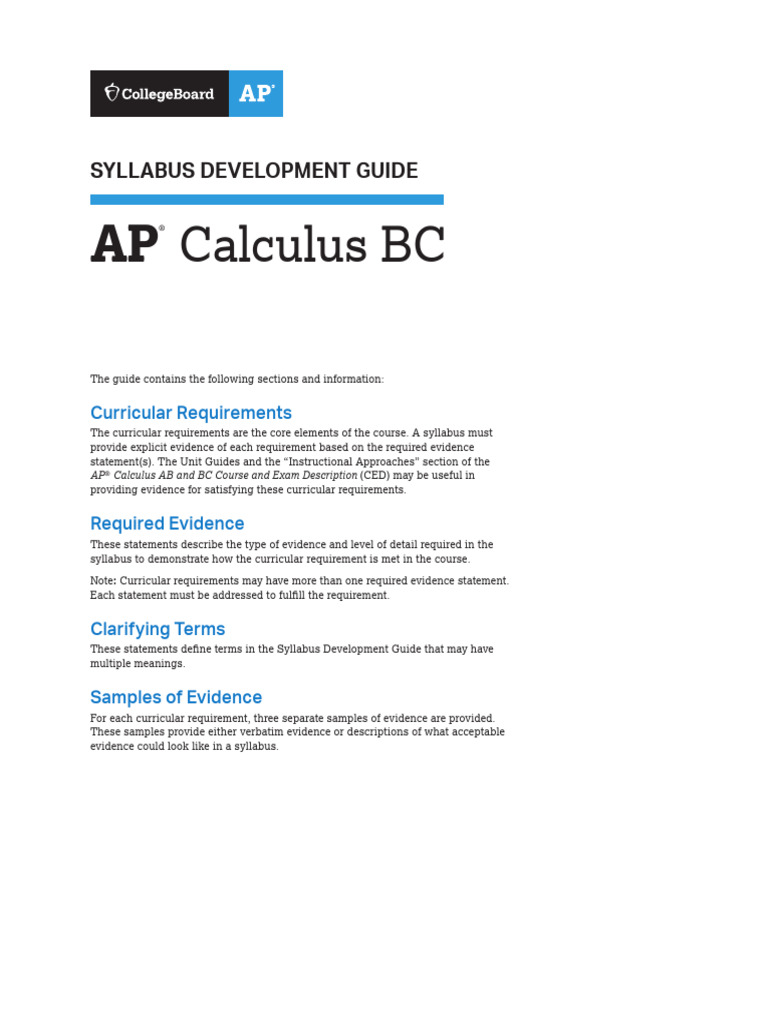 AP Calculus BC Syllabus Development Guide 2021 1 | PDF