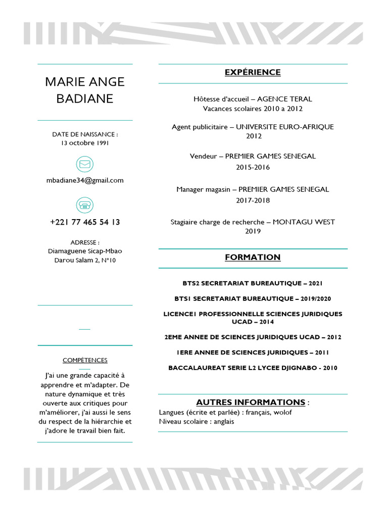 Marie Ange Badiane Cv | PDF